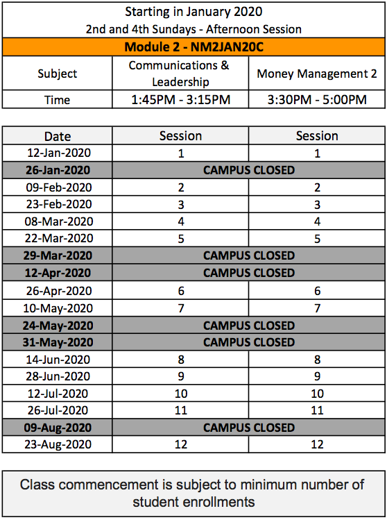 Course Schedule - aidha : aidha