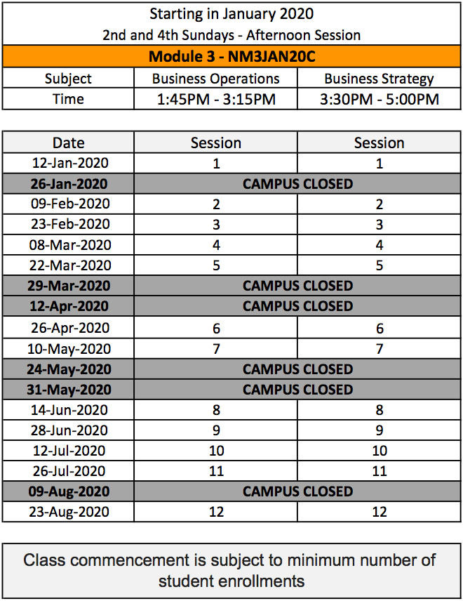Course Schedule - aidha : aidha